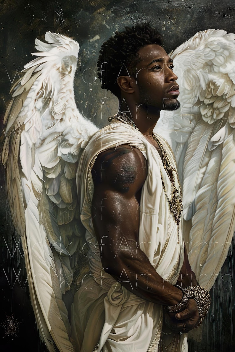 Black Male Angel With White Wings Digital Art | Black Guardian Angel ...