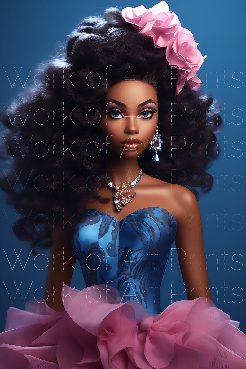 Black Barbie Poster Brown Barbie Pink Roses Blue Dress - Etsy