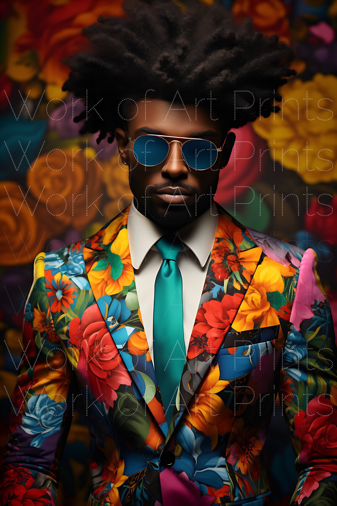 Black Man Beard Poster, Black Man in Suit Art, Black King With Curl Fro ...
