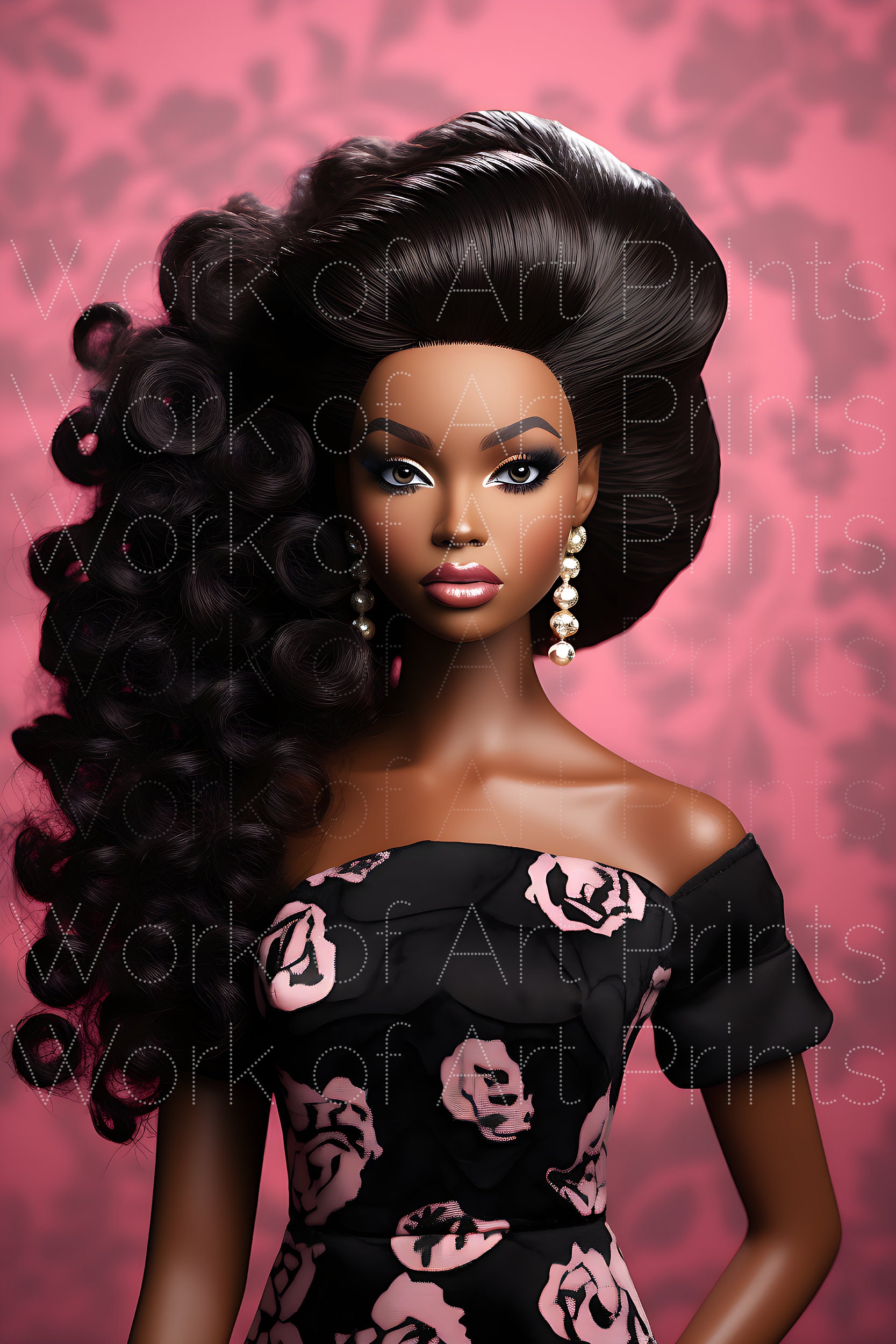 Black Barbie Poster, Pretty Barbie, Afro Barbie Pink PNG, Big Hair Dark ...