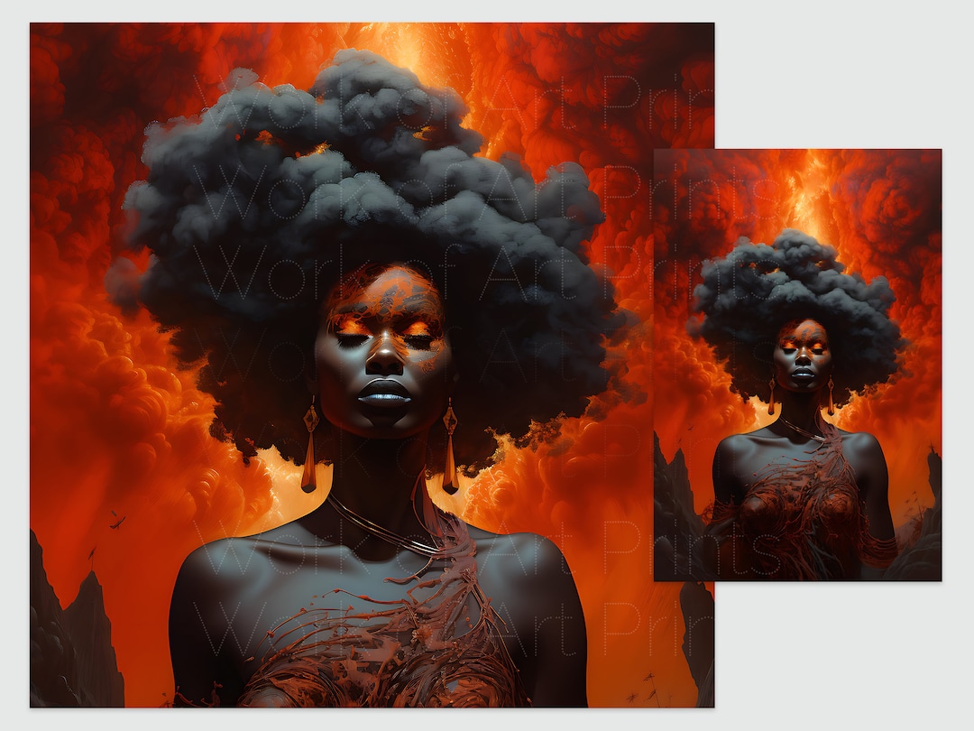 Black Woman Fire Art Print, Melanin Surreal Poster (PNG) - Etsy