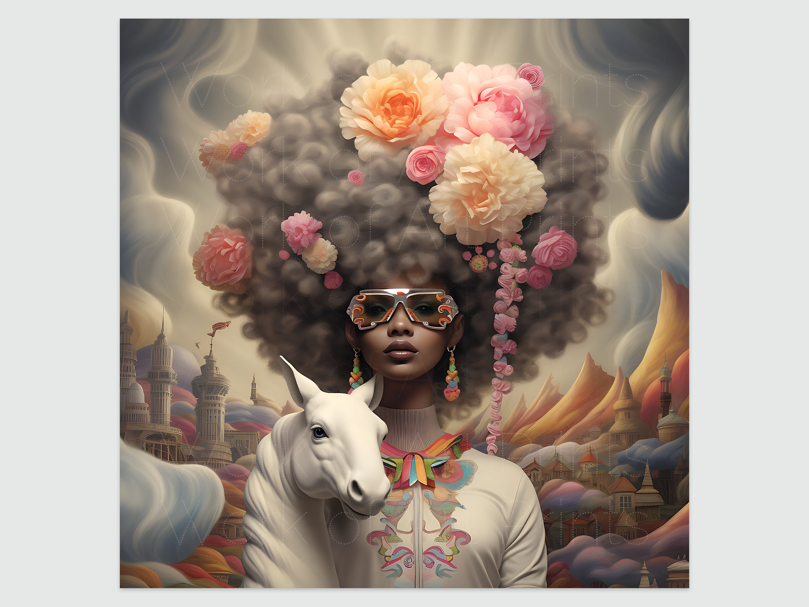 Afro Surreal Black Art, Brown Girl and Pony Poster, Surrealism African ...