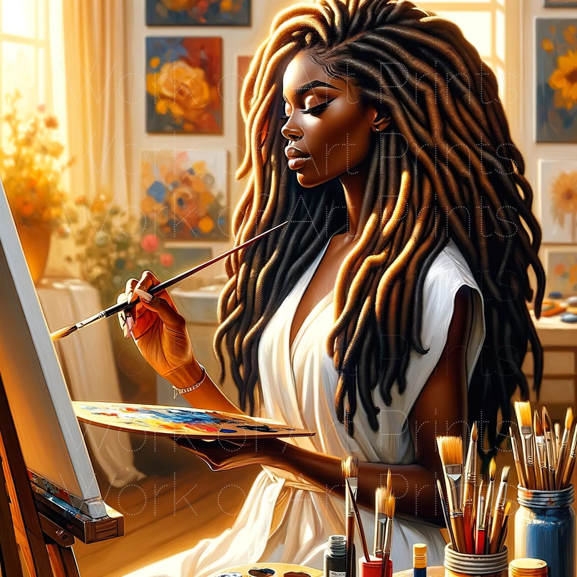 African American Woman With Locs Painting Stock Photo Bundle 4 Digital ...