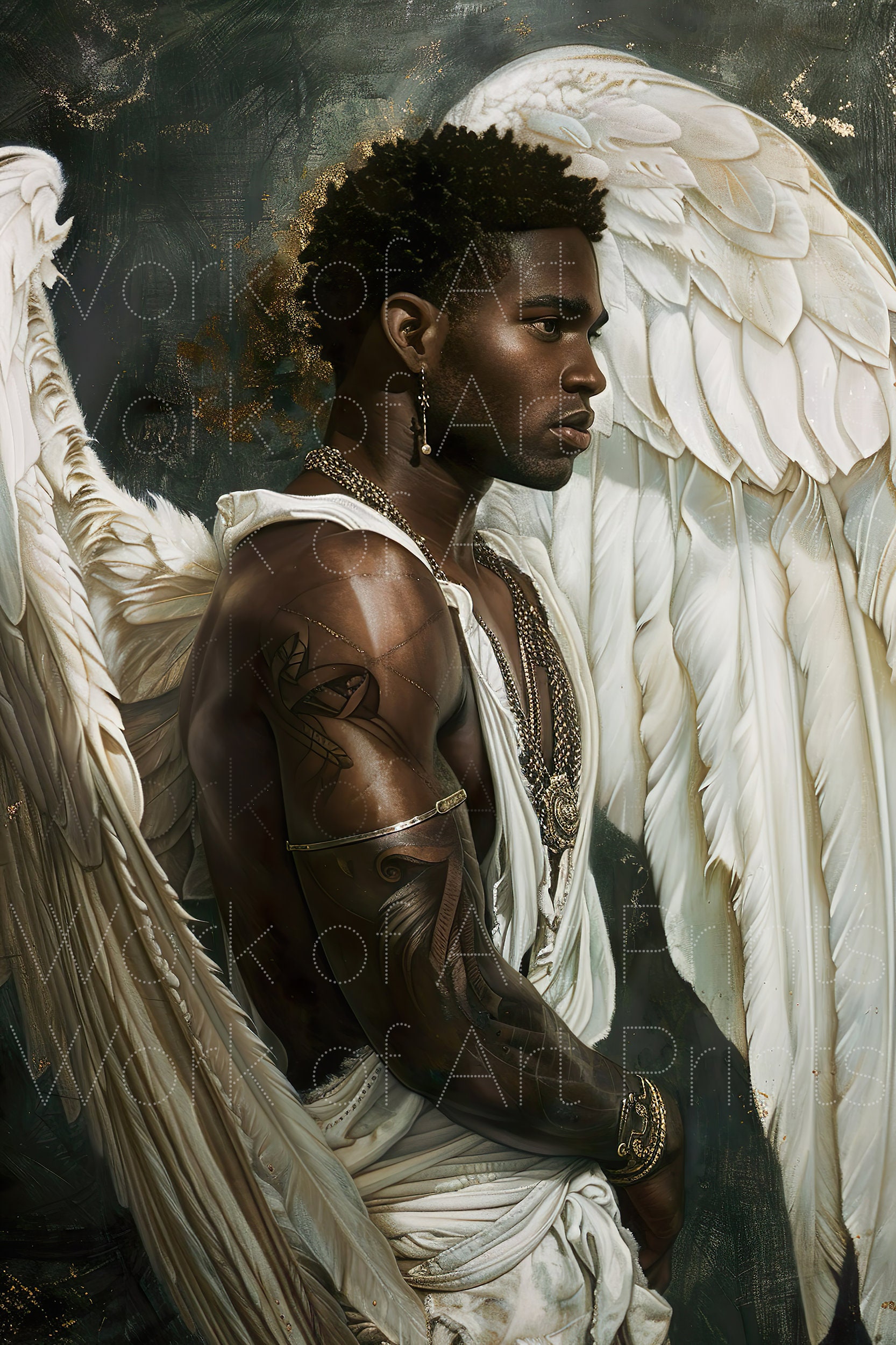 Black Guardian Angel With Tattoos - Divine Protector Art Print ...