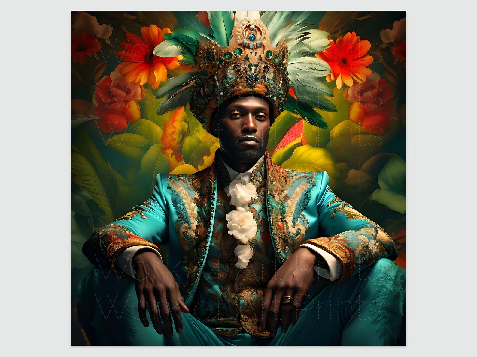 Black Regency King With Crown Poster, Black King, Black Man in Teal ...