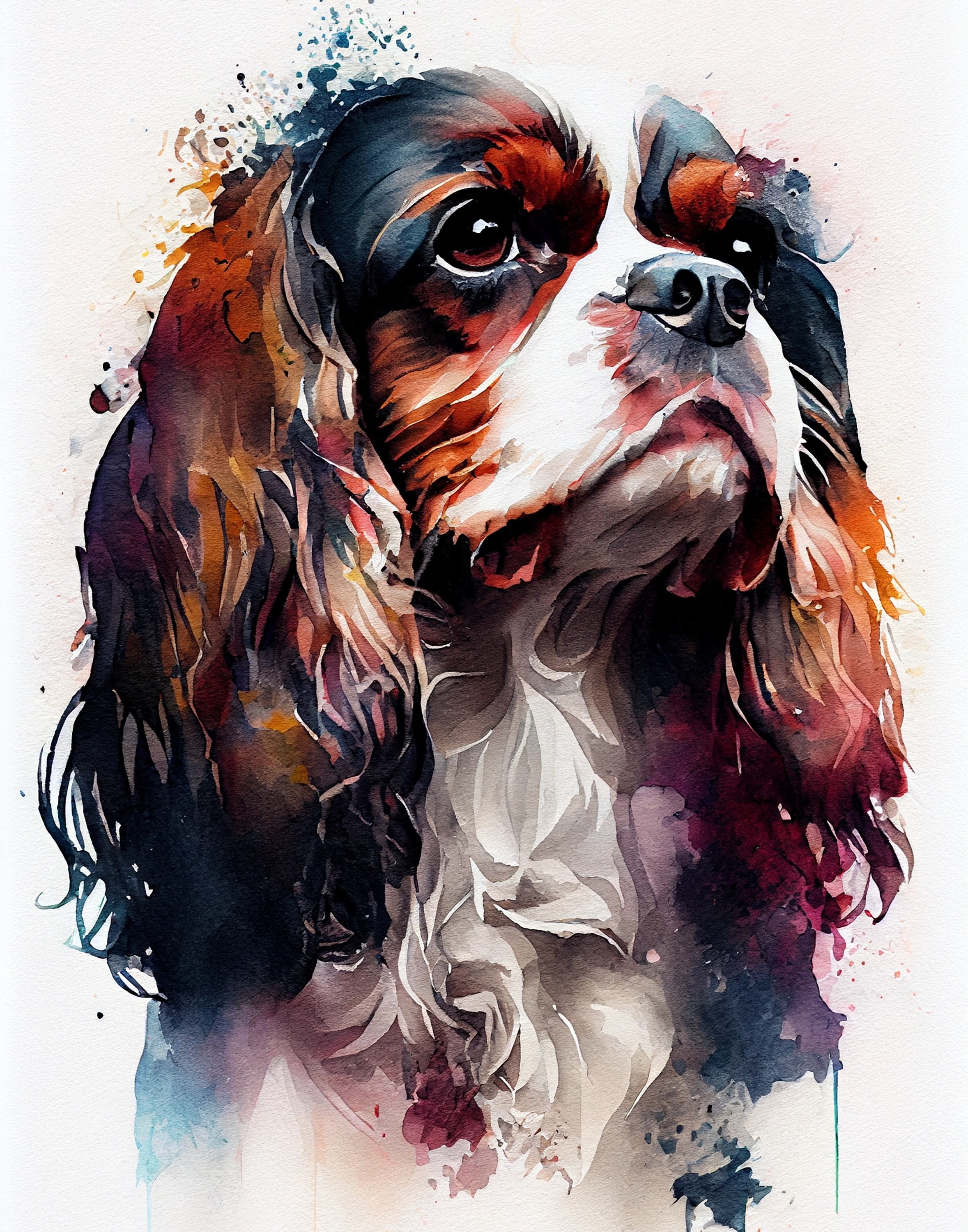 Vibrant Watercolor Print of Cavalier King Charles Spaniel Gift for Dog ...