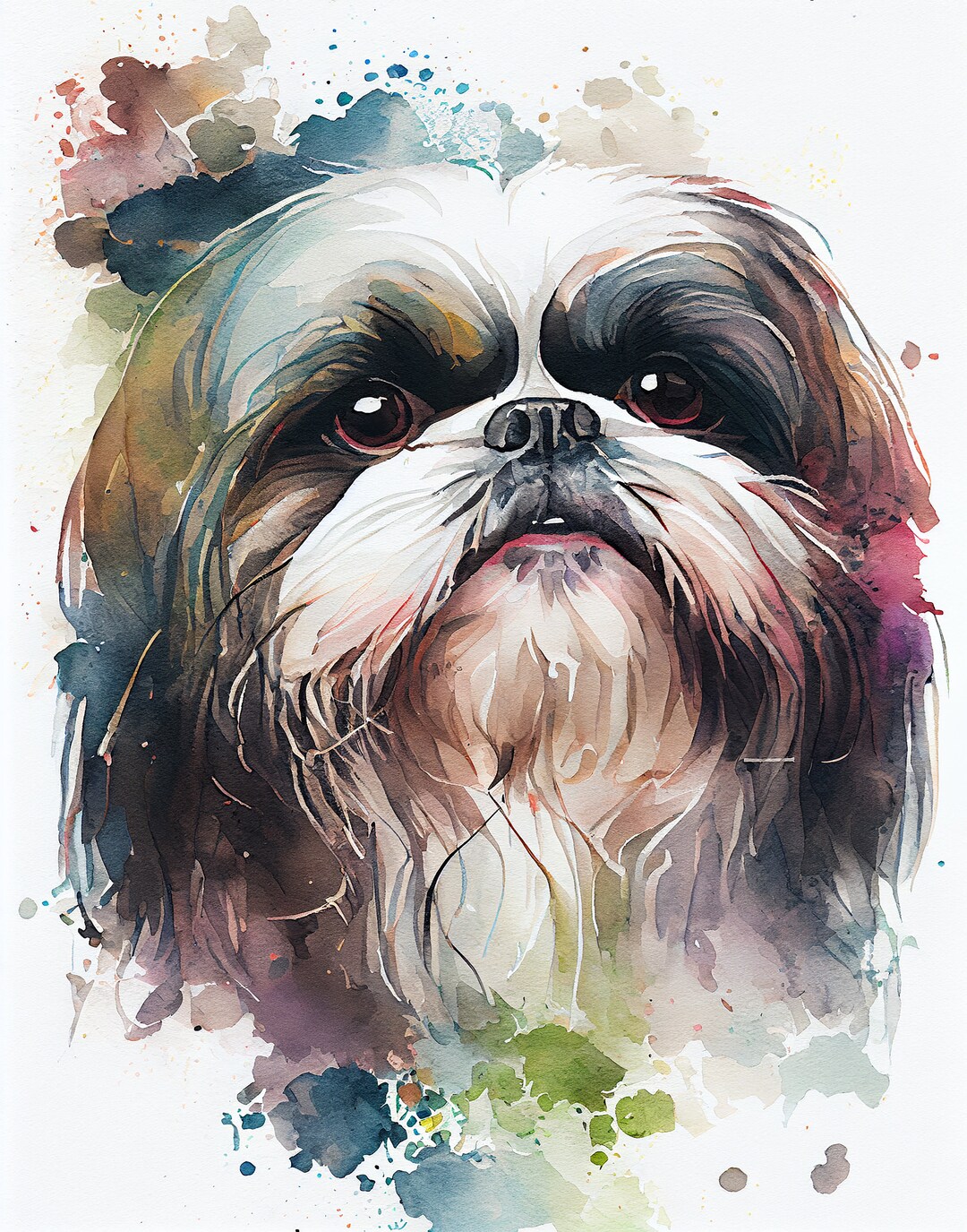 SET OF 4 Shih Tzu Portrait: Watercolor Print of a Cute and Fluffy ...