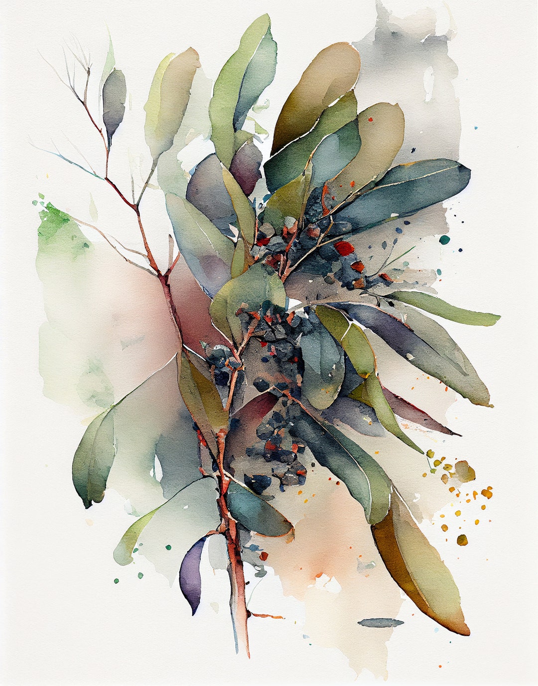 Watercolor Eucalyptus Art Print Botanical Home Decor, Modern Minimalist ...