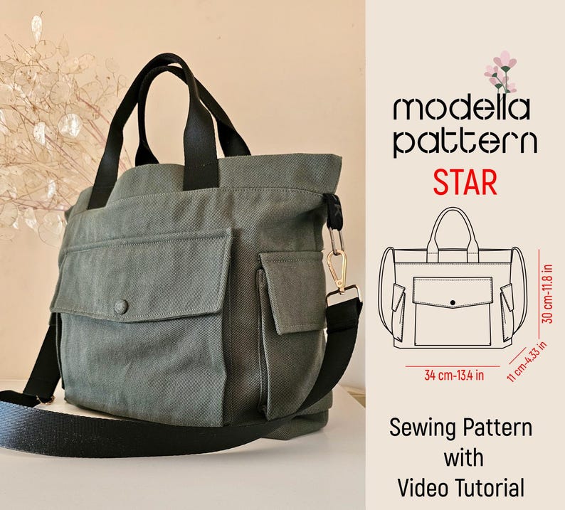 STAR Bag Sewing Pattern PDF | Multi-pocket Canvas Tote With Shoulder ...