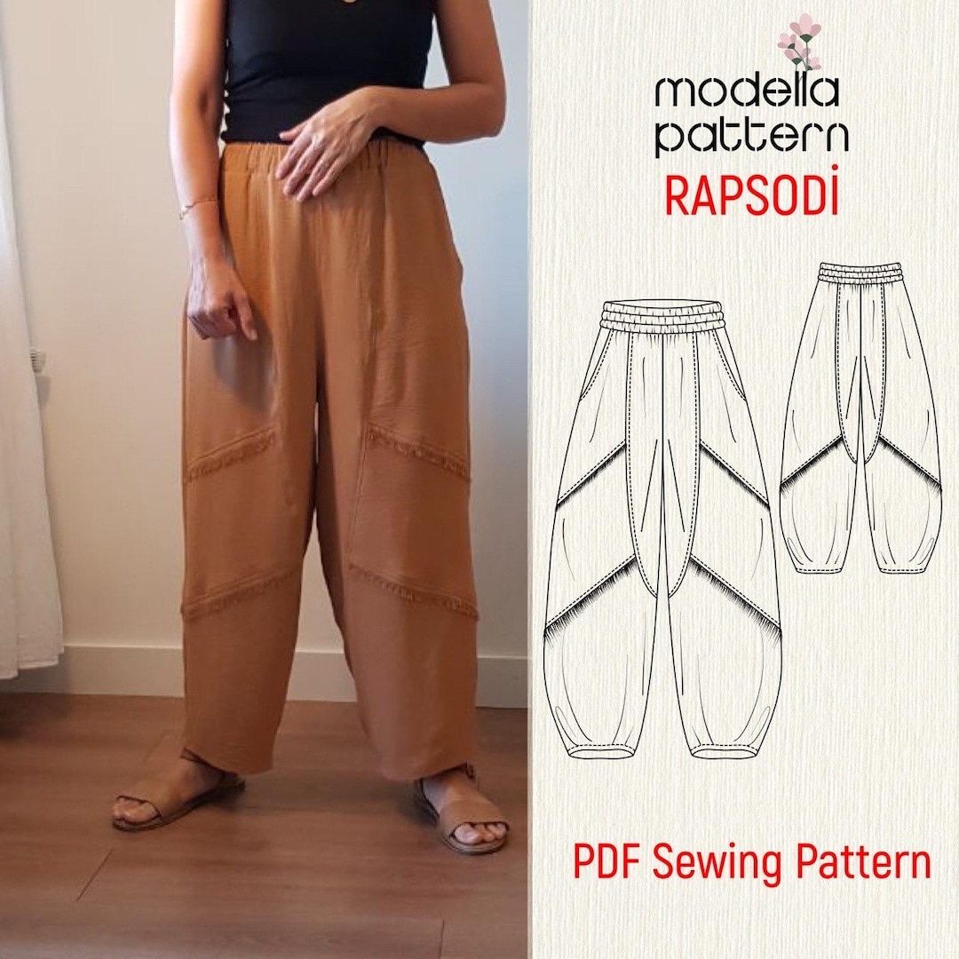 Rapsodi Bohem Pants Sewing Pattern PDF | Relaxed Paneled Trousers ...