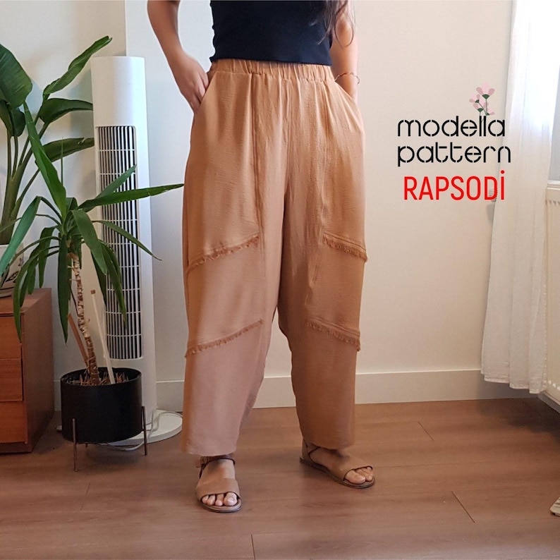 Rapsodi Bohem Pants Sewing Pattern PDF | Relaxed Paneled Trousers ...