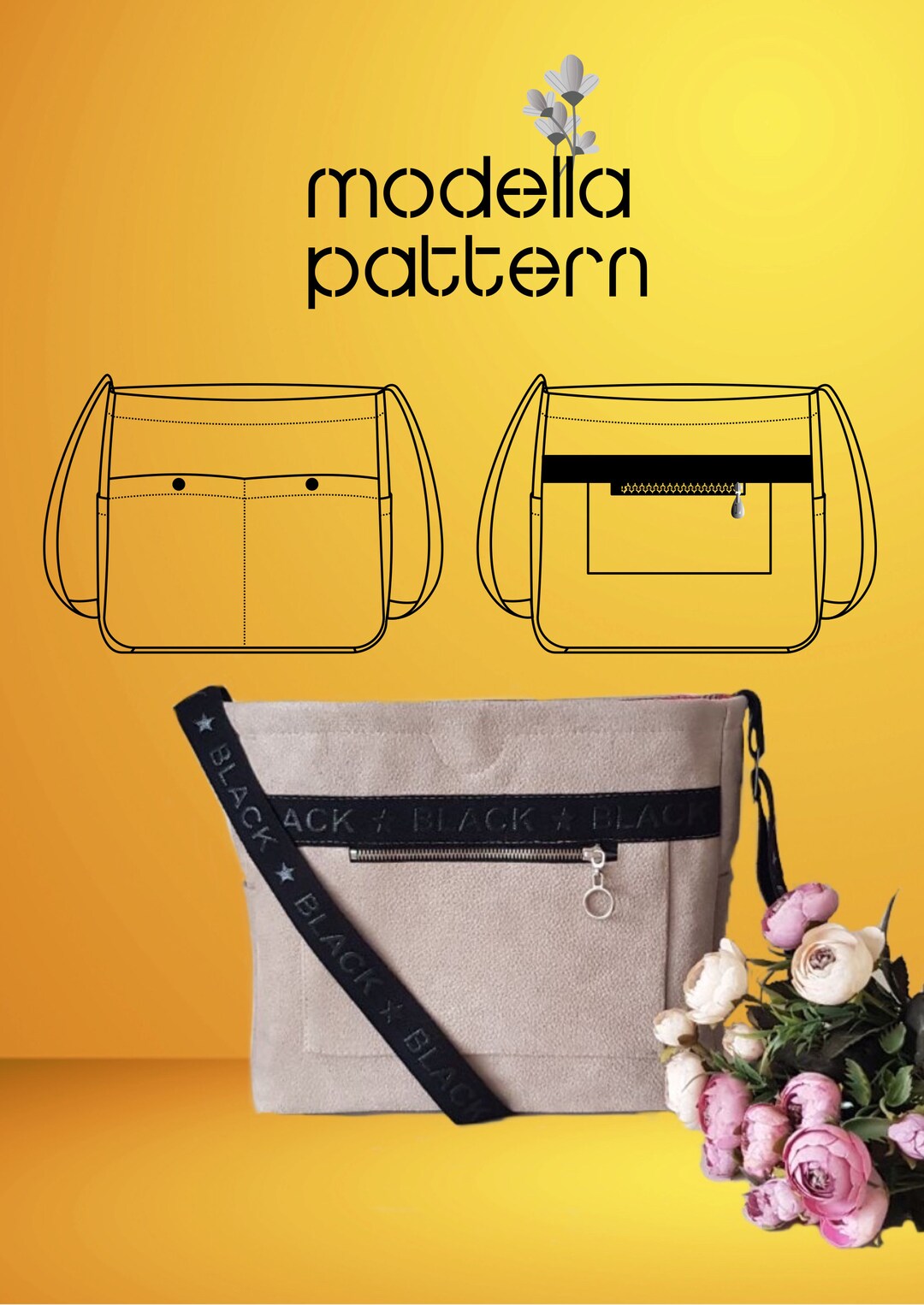 Cross Bag Pattern Tote Bag With Pockets , Canvas Tote Bag , Digital Pdf ...