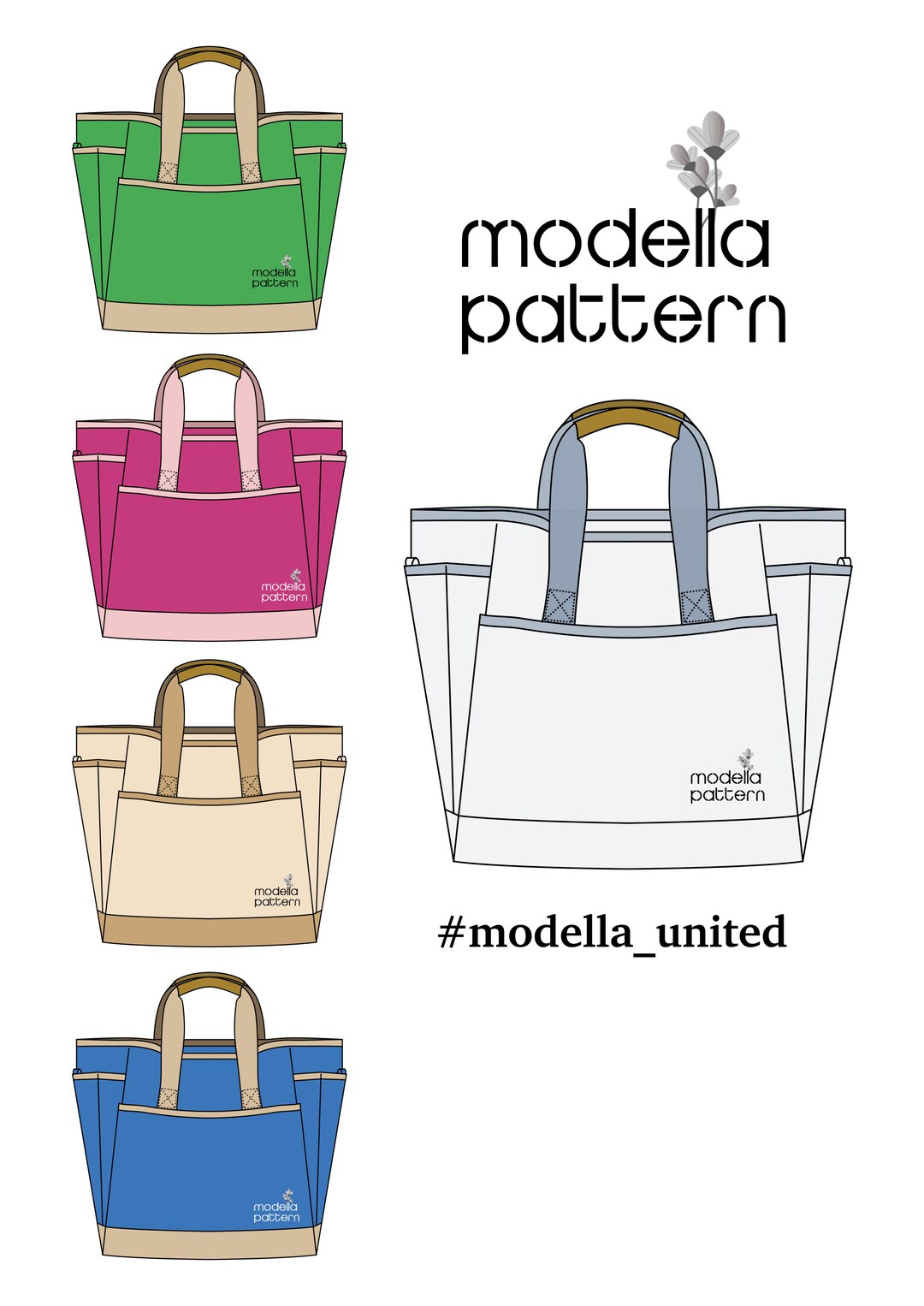 UNİTED Bag Pattern , Tote Bag With Pockets , Canvas Tote Bag , Digital ...