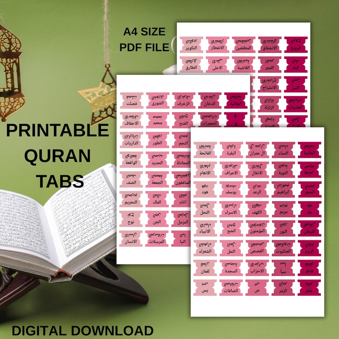 Quran Tabs Arabic, Quran Surah Tabs , Islamic Reminders , Quran Divider ...