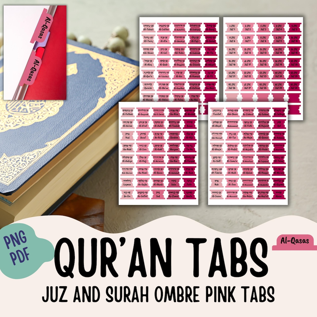 Quran Tabs , Quran Surah and Juz Tabs , Islamic Reminders , Quran Divider Tabs, DIY Quran Tabs ...