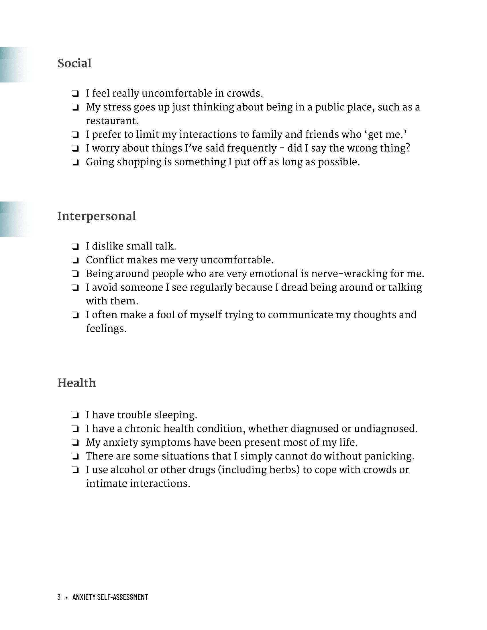 Anxiety: Self Assessment| Printable Chart | Digital Planner | Selfcare ...