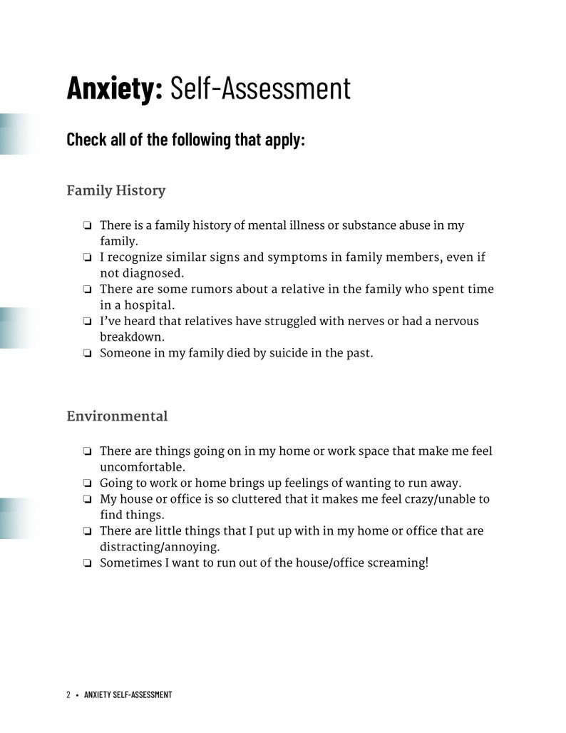 Anxiety: Self Assessment| Printable Chart | Digital Planner | Selfcare ...