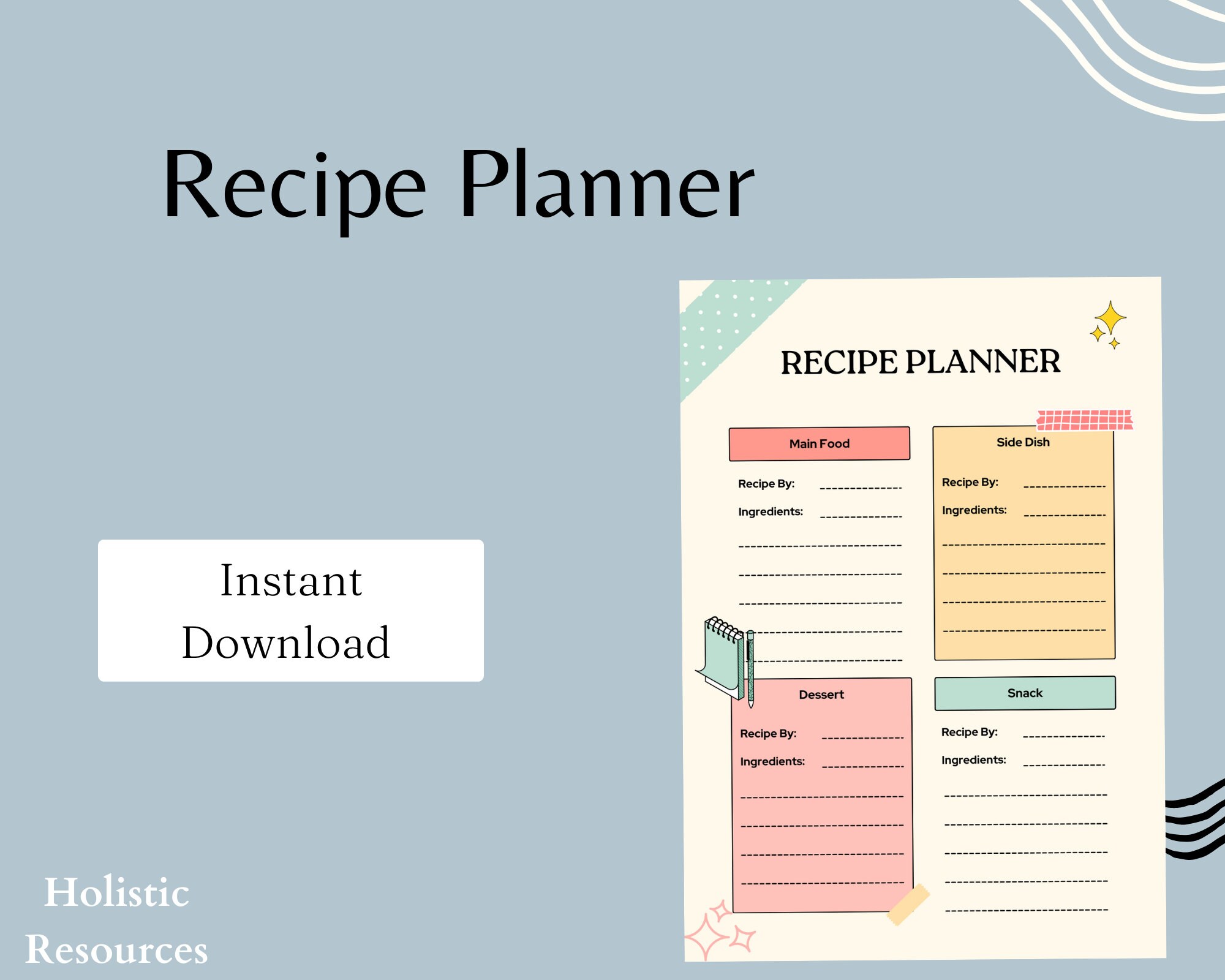 Recipe Planner | Recipe Template | Self Care Recipe | Meal Planner ...