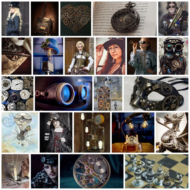 Steampunk Photo Collage Digital Download 50 Photos - Etsy