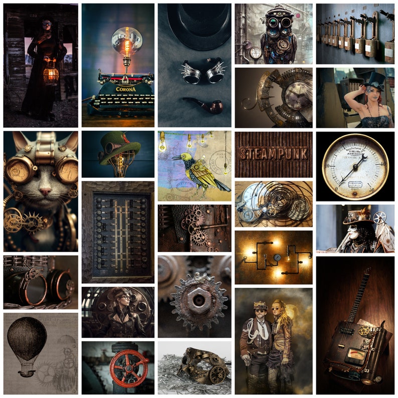 Steampunk Photo Collage Digital Download 50 Photos - Etsy