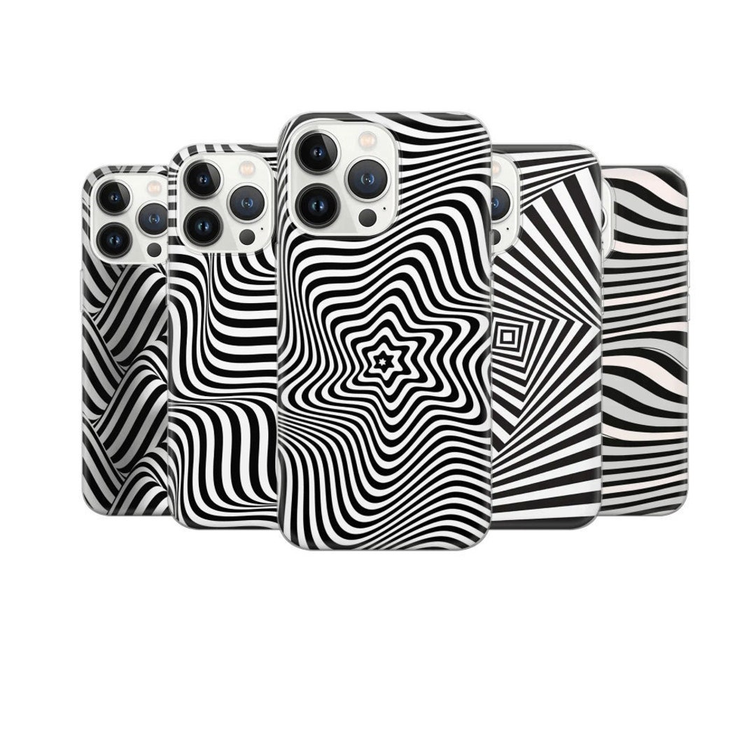 Monochrome Black Swirl Phone Case Wavy Stripes Cover for iPhone 15 14 ...