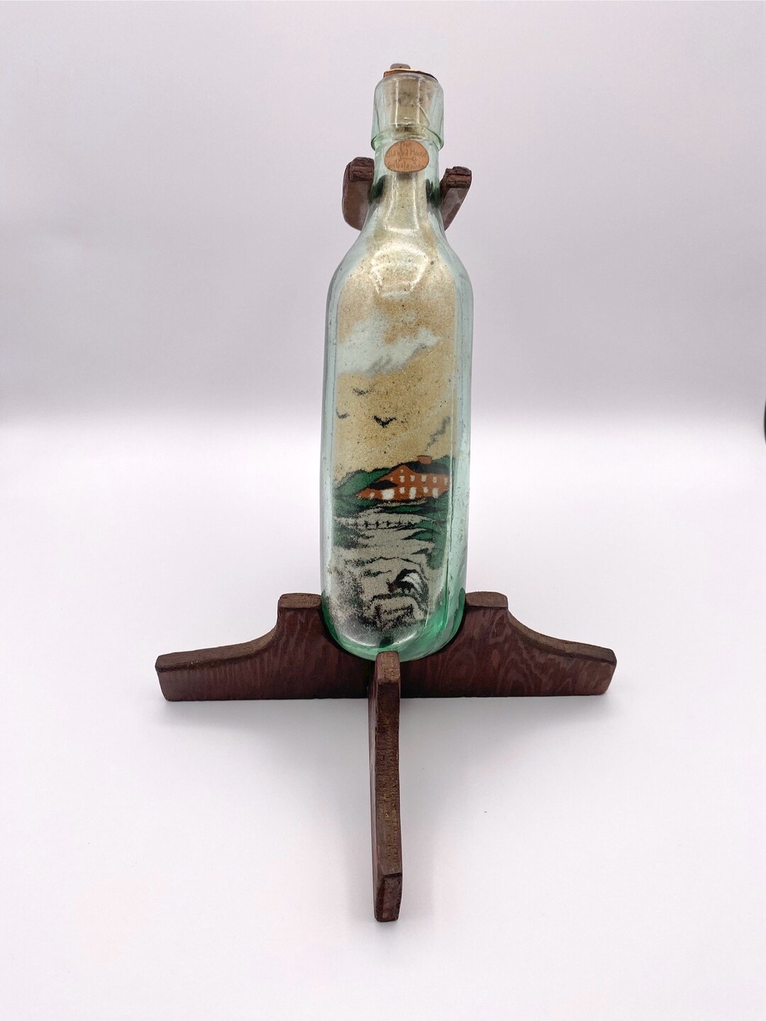 Vintage Sand Art in a Torpedo Bottle on Wooden Stand "the Old Red House ...