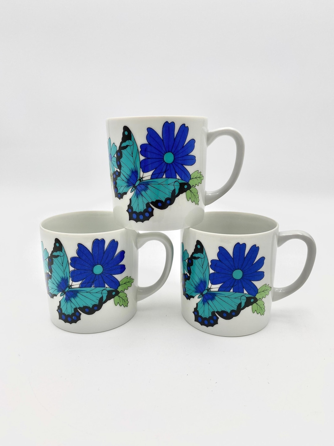 Blue Butterfly and Blue Flowers Coffee Mugs - Etsy