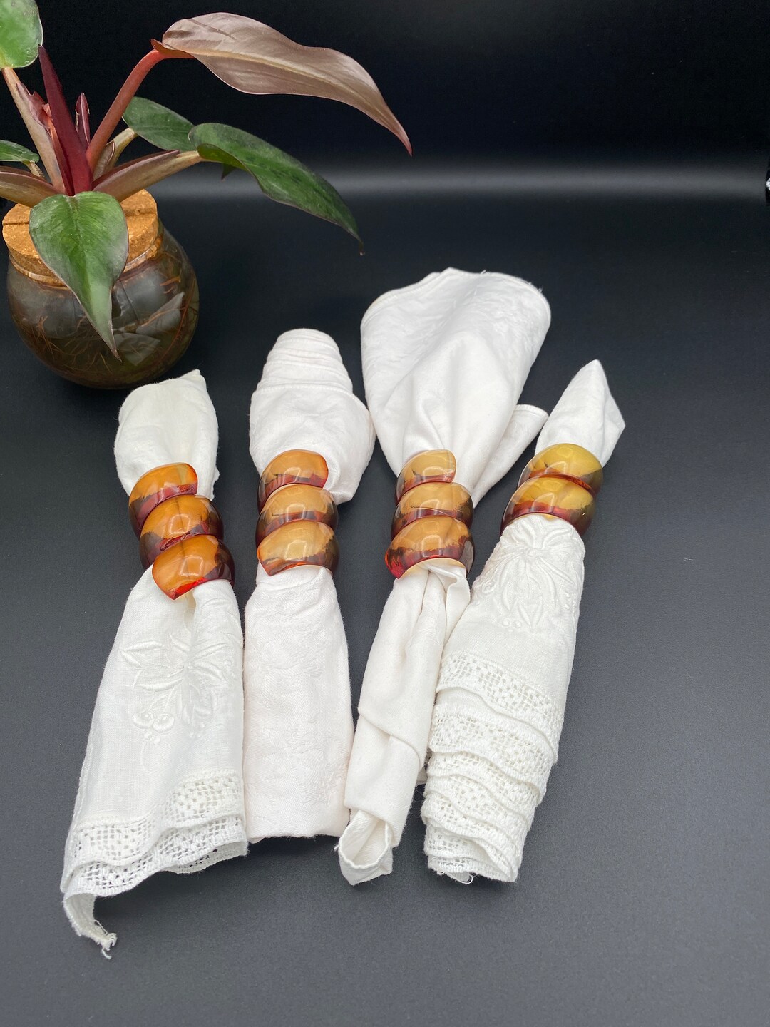 Amber Colored Lucite Swirl Napkin Rings Set of 4 MCM Tableware - Etsy