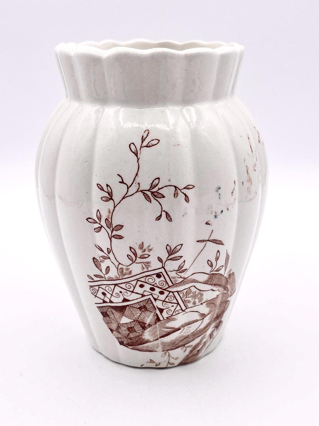 Antique Brown Transferware Vase - Etsy