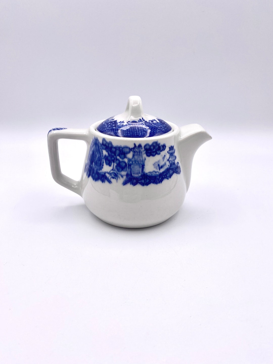 Vintage Blue and White Restaurant Ware Personal 1 Cup Teapot Made by Jackson China in USA ...