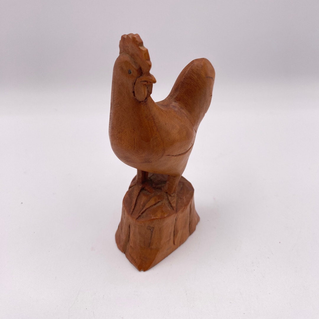 Vintage Hand Carved Wooden Rooster Figurine Folk Art Carving - Etsy