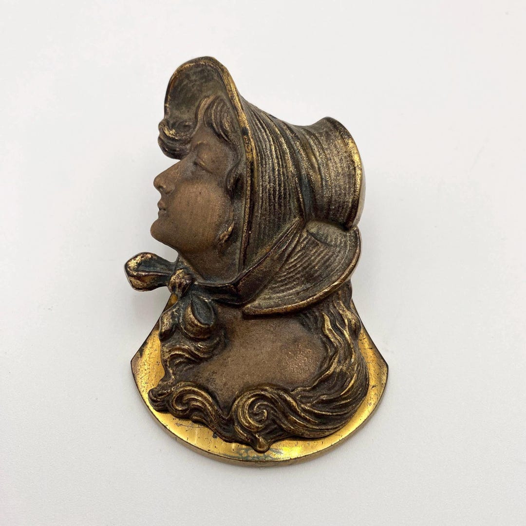 Antique Cast Iron Paper Clip Victorian Maiden Wearing Bonnet by Judd ...