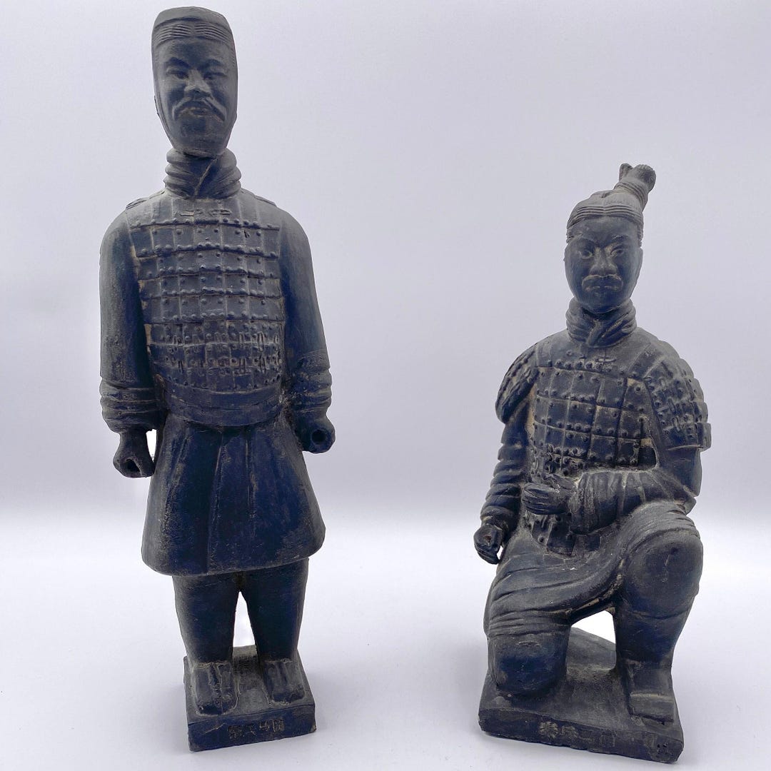 Vintage Black Terracotta Chinese Warriors Qin Bing Ma Xin Sold Together ...