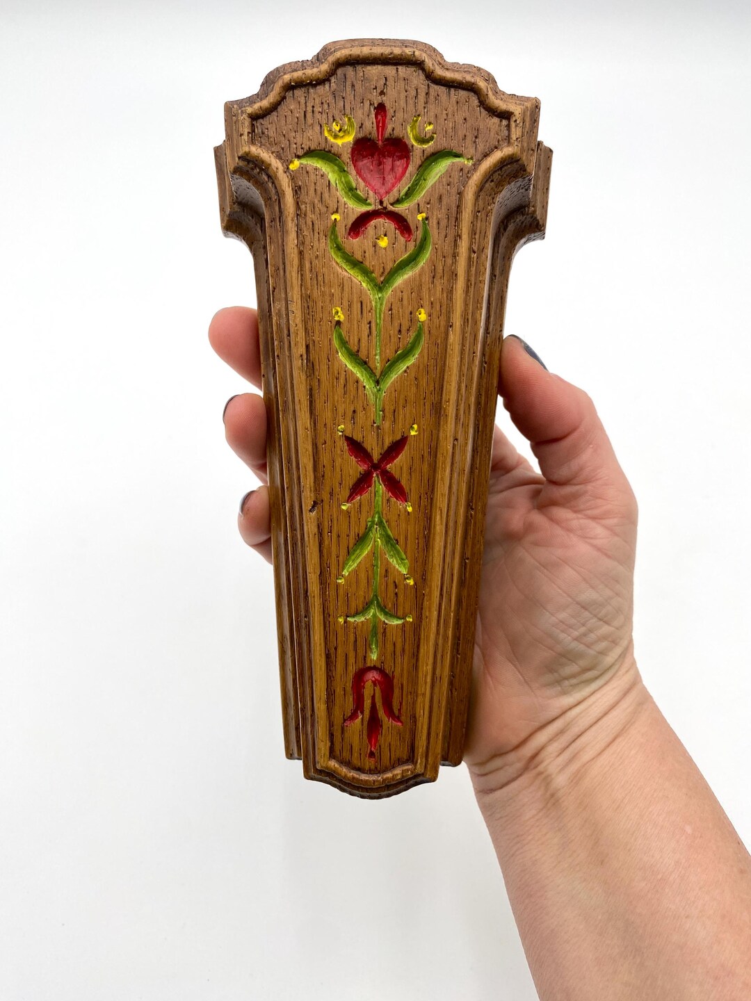 Faux Wood Syroco Wall Pocket With Pretty Painted Detail - Etsy