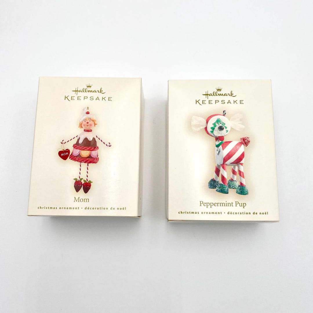 Vintage Hallmark Christmas Ornaments Peppermint Pup and Mom - Sold ...