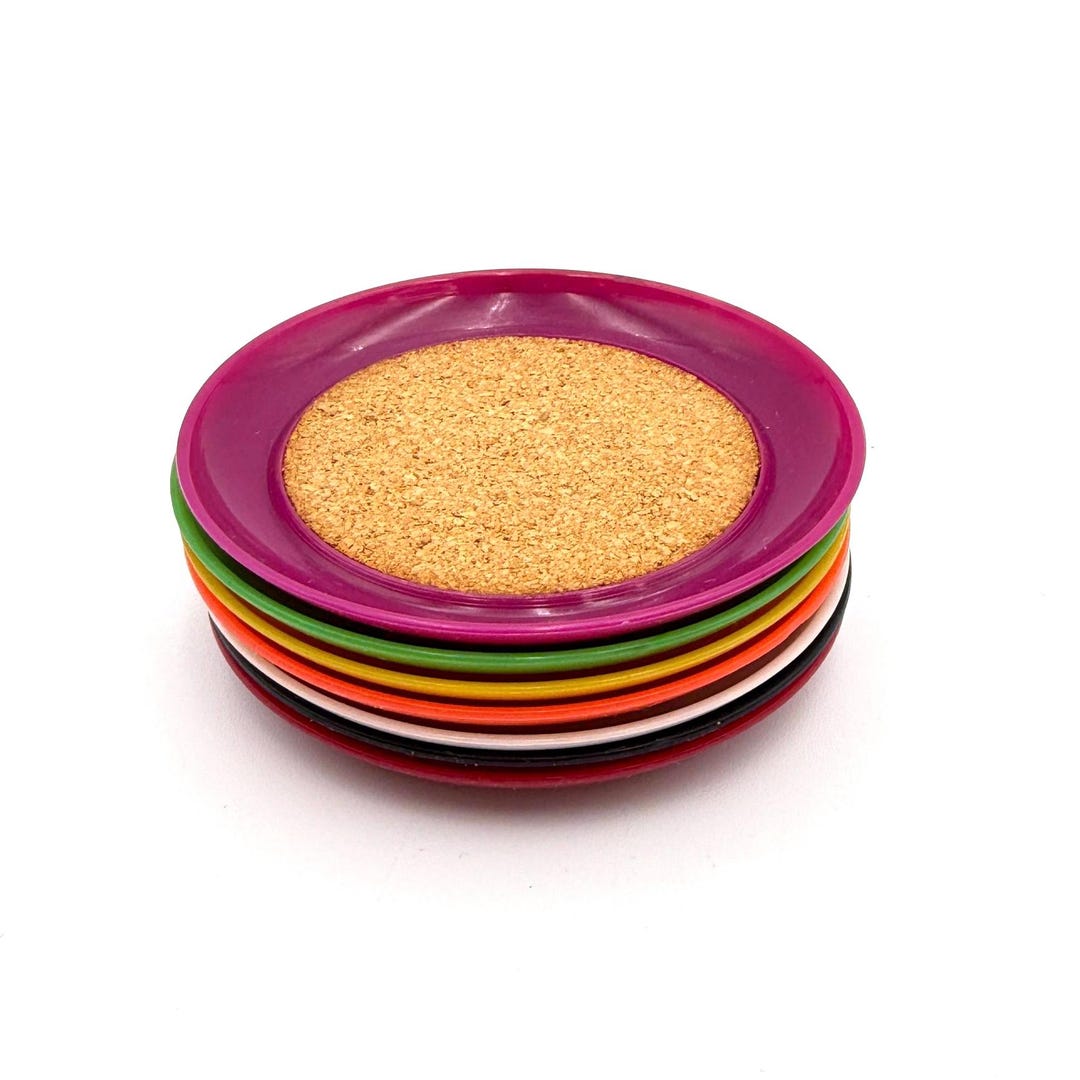 Vintage Colorful Plastic and Cork Coasters Set of 7 - Etsy