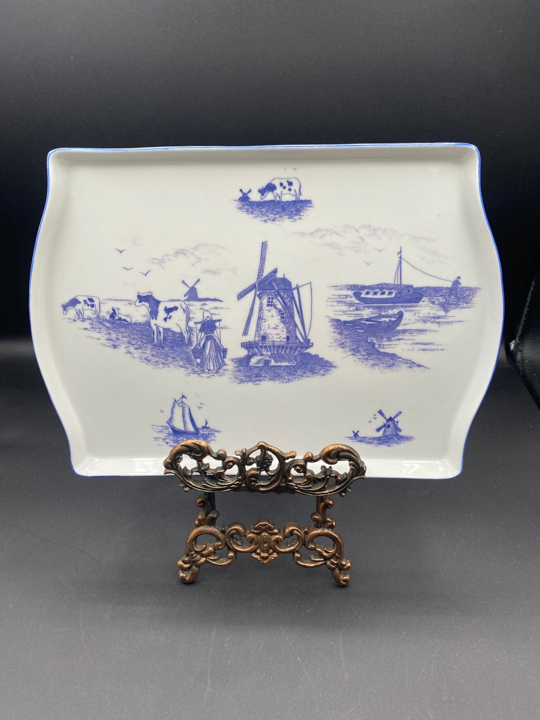Vintage Dutch Countryside Tray Blue & White Porcelain Tray by Royal ...