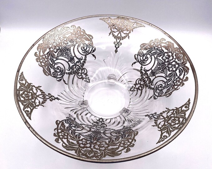 SALE Sterling Silver Overlay Clear Glass Bowl With Flower Bouquet - Etsy