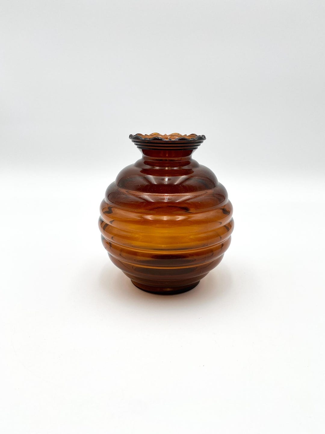 Vintage Amber Glass Beehive Vase - Indiana Glass C. 1940s - Etsy