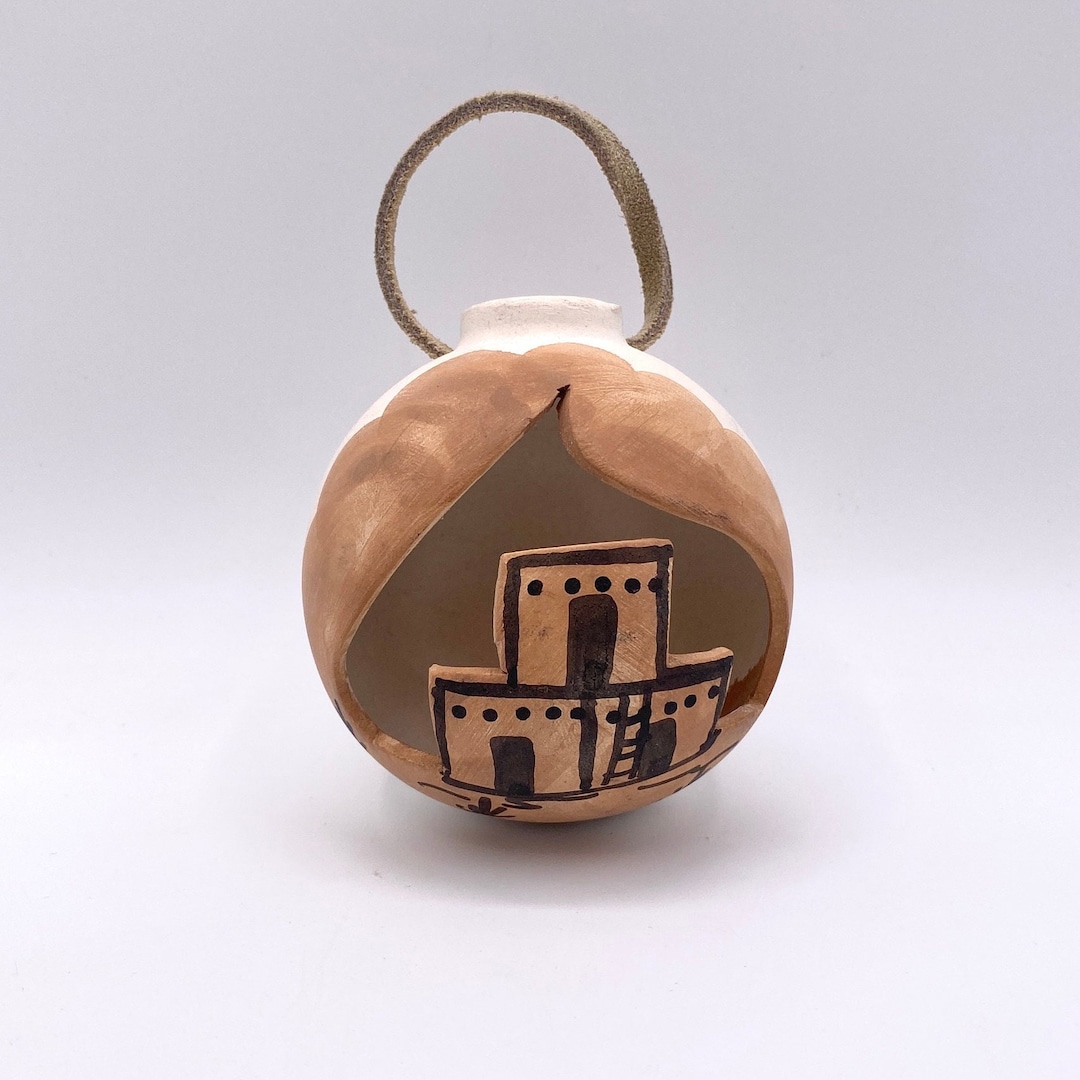 Vintage Pueblo Home Cut Out Pottery Ornament With Leather Hanging Loop ...