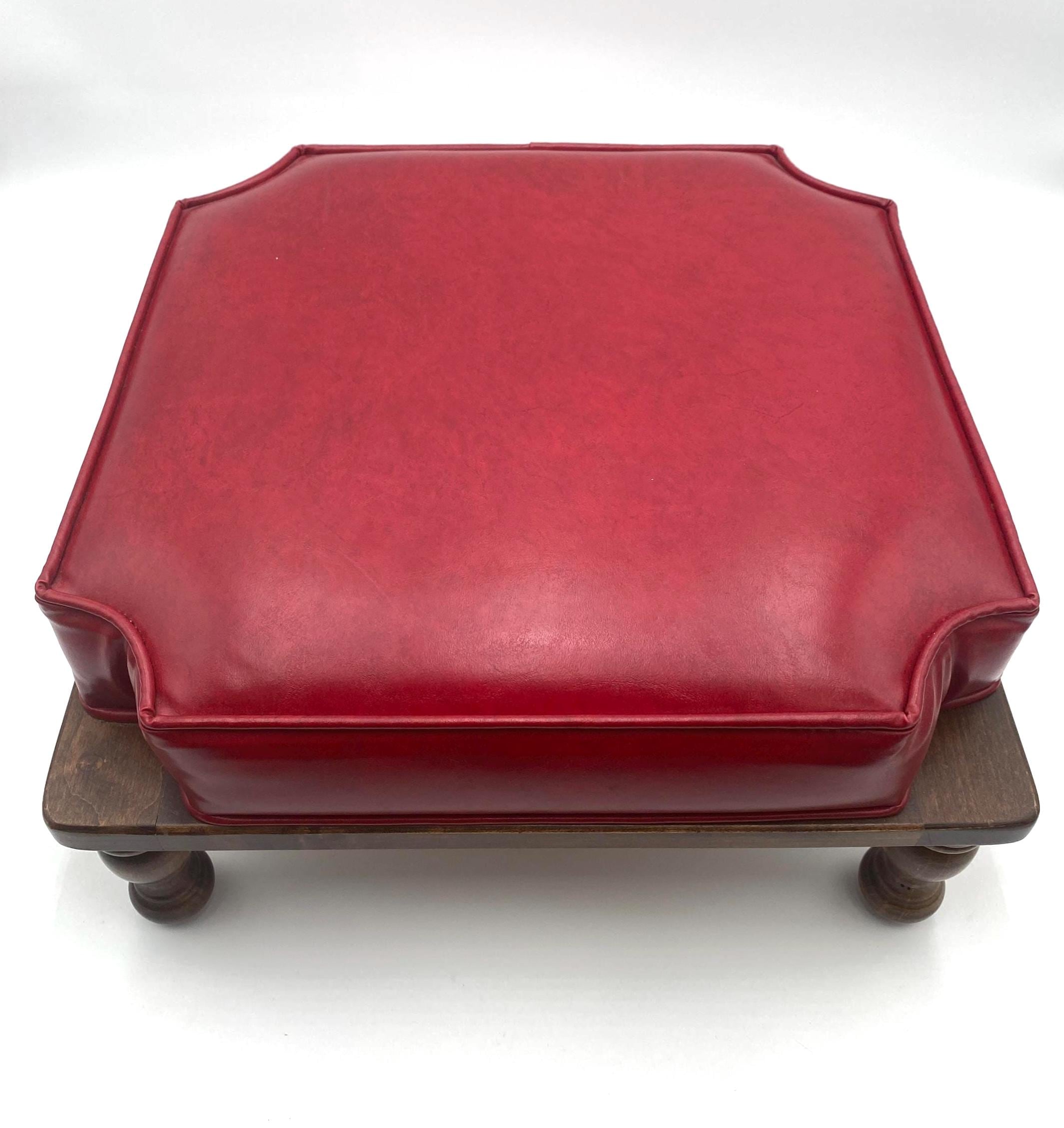 MCM Red Leather Look Low Square Footstool 17" X 8" - Etsy