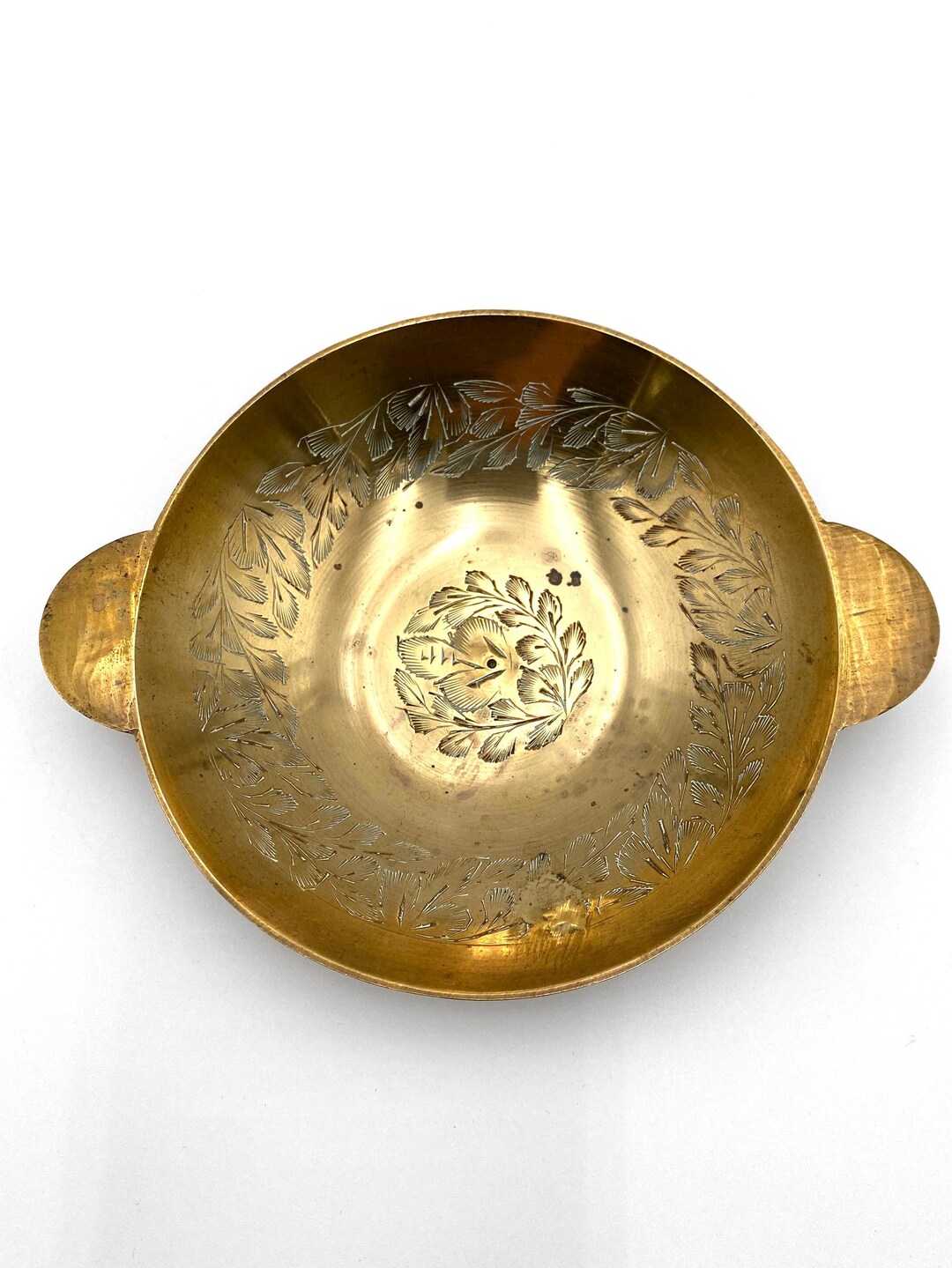 Brass Catch-all Trinket Dish With Floral Etching, 7.5” W Including ...