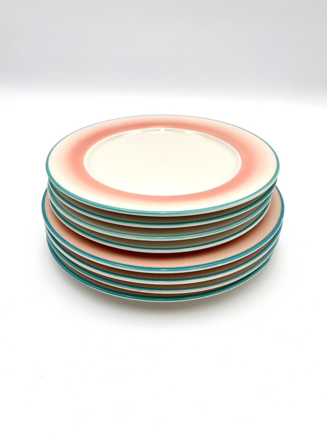 Vintage Homer Laughlin Santa Fe Plates: 8" Salad, 9" Lunch – Peach Blue ...