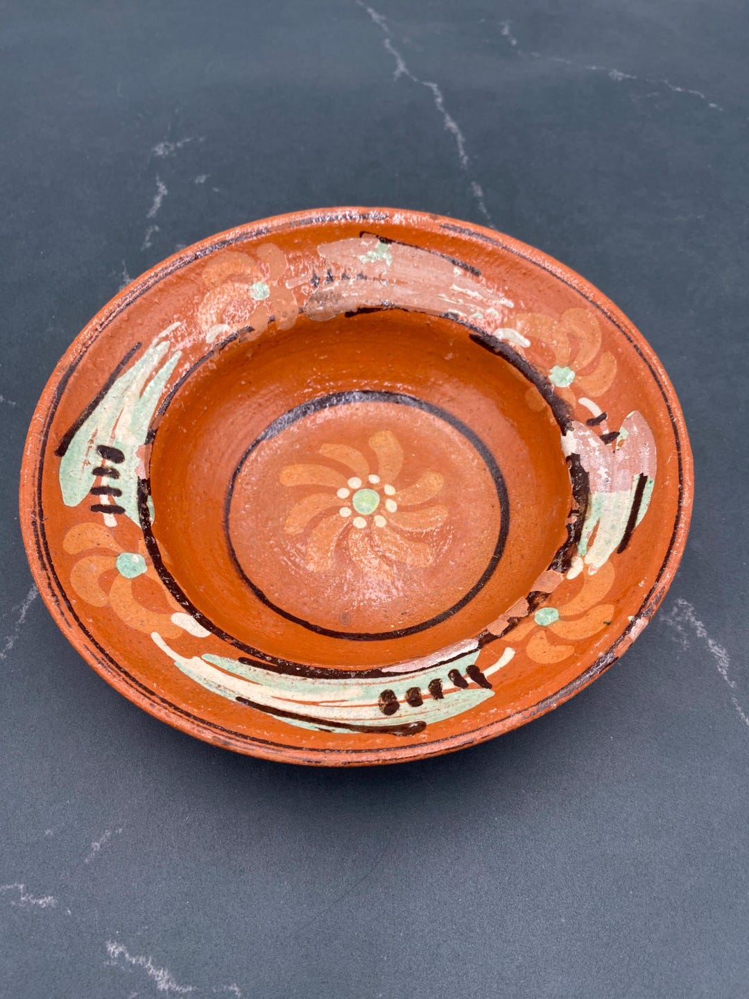 Slip Glaze Redware Pottery Bowl, Handcrafted Antique Pennsylvania Pottery, 7.75" Diameter - Etsy