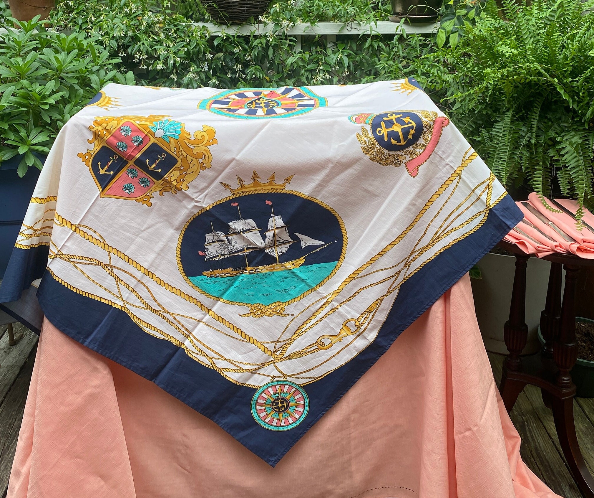Sailing Ships Nautical Tablecloth 50 X 56 Cotton - Etsy