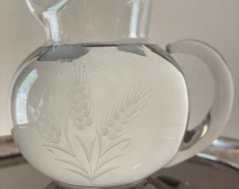 Vintage Etched Wheat Pattern Glass Pitcher - Etsy
