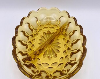 Anchor Hocking Fairfield Pattern Amber Glass Relish Dish Platter 2-part ...