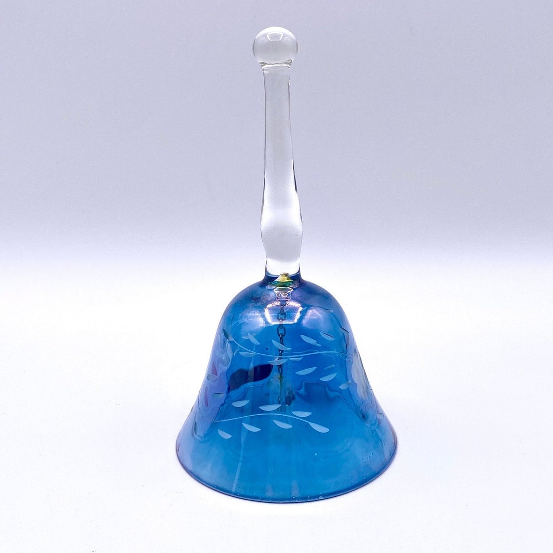 Elegant Davis Hand-cut & Etched Blue Glass Bell With Clear Handle - Etsy