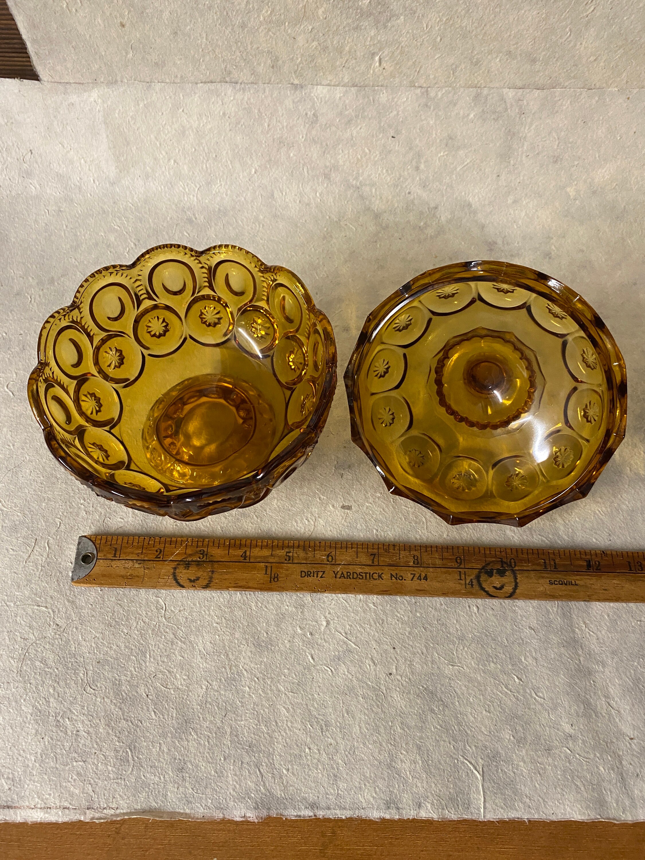 Vintage LE Smith Amber Glass Compote Candy Jar With Lid Moon & - Etsy