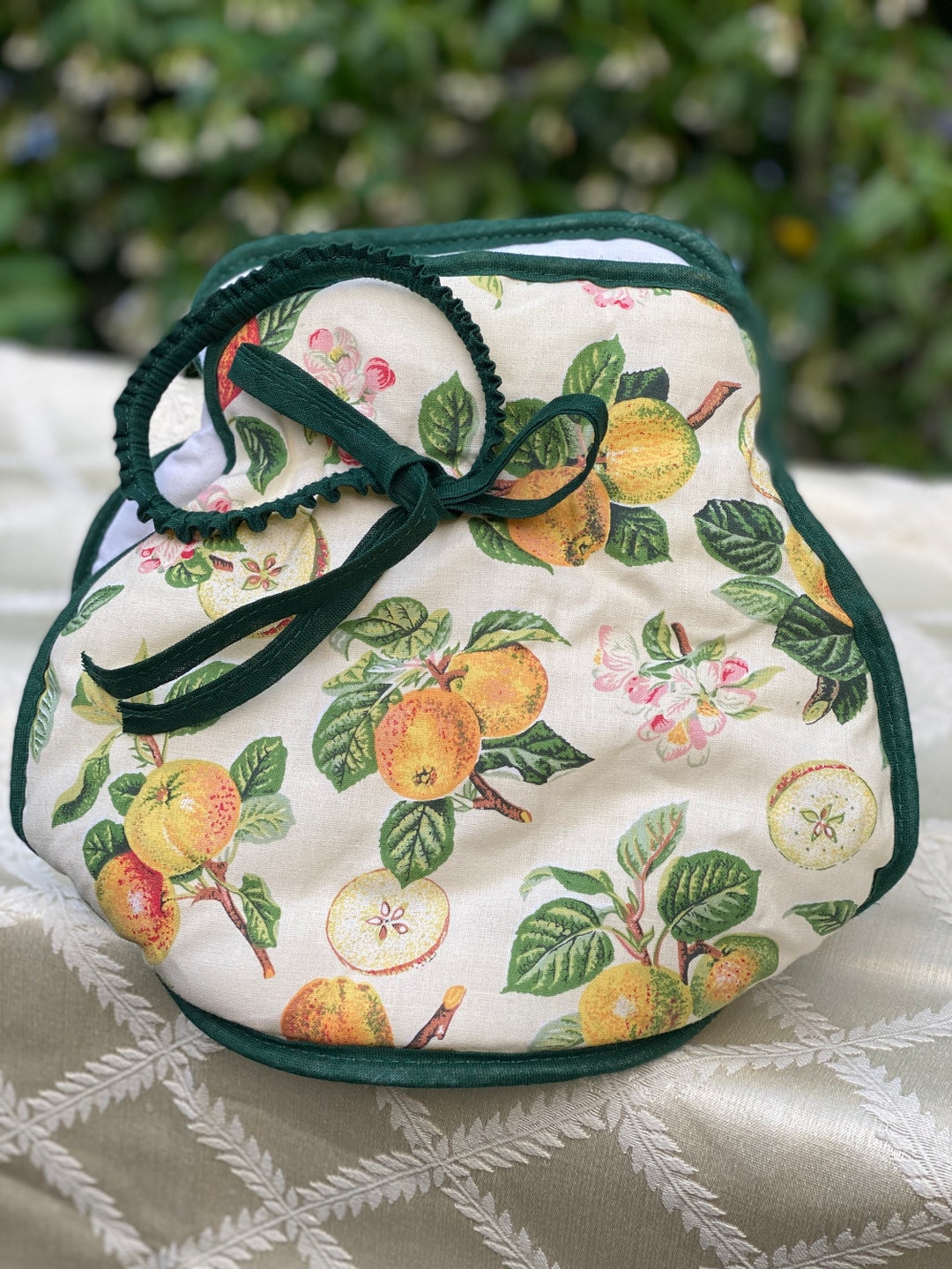 Handcrafted Teapot Cozy of Vintage Fabric Apples, Apple Blossoms ...